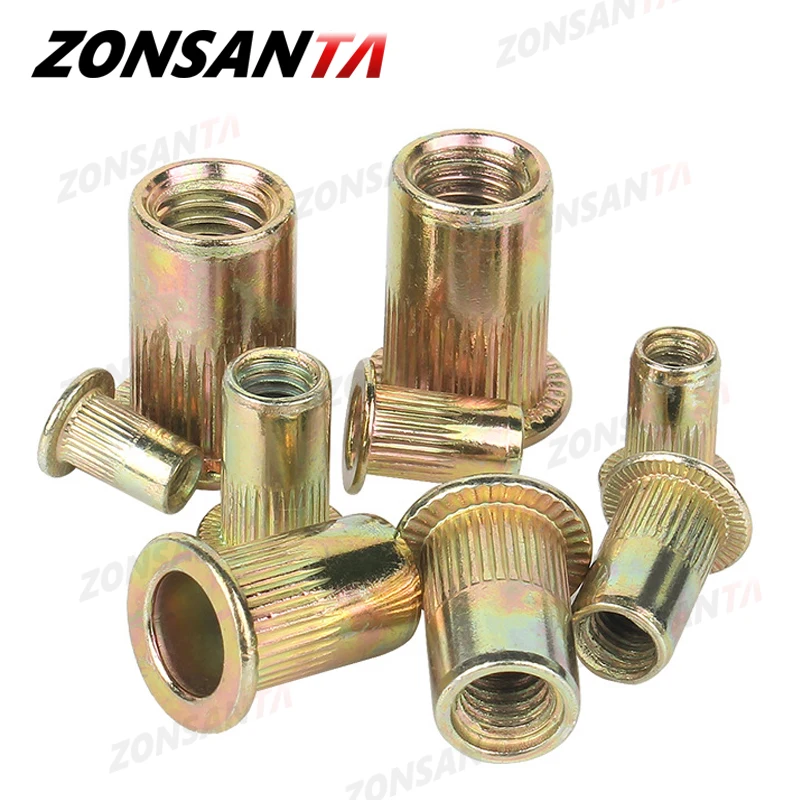 ZONSANTA Rivet Nuts M3 M4 M6 M8 M10 M12 Flat Head Carbon steel Nutser ...