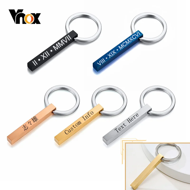 Vnox Personalize 1 4 Sides Engrave 3D Bar Vertical Key Chains for Men ...