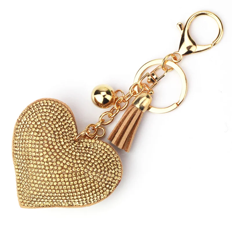 Korean Creative Peach Heart Diamond Leather Keychain Fashion Tassel ...
