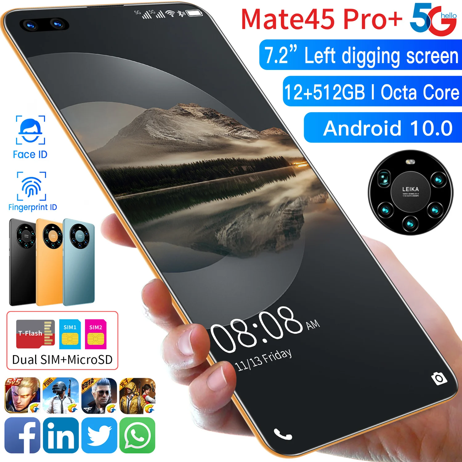 Mate45 Pro teléfono inteligente versión Global, móvil con pantalla completa de 7,2 pulgadas ...