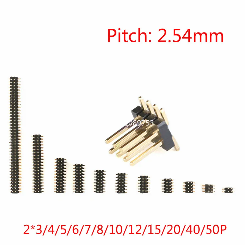 10pcs 2.54mm Male Pin Header Connector 2.54 Strip Double Row Smd Smt ...