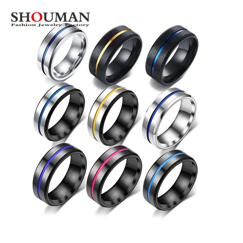 SHOUMAN-8mm-Black-Wedding-Bands-Ring-for-Men-Women-Groove-Stainless ...