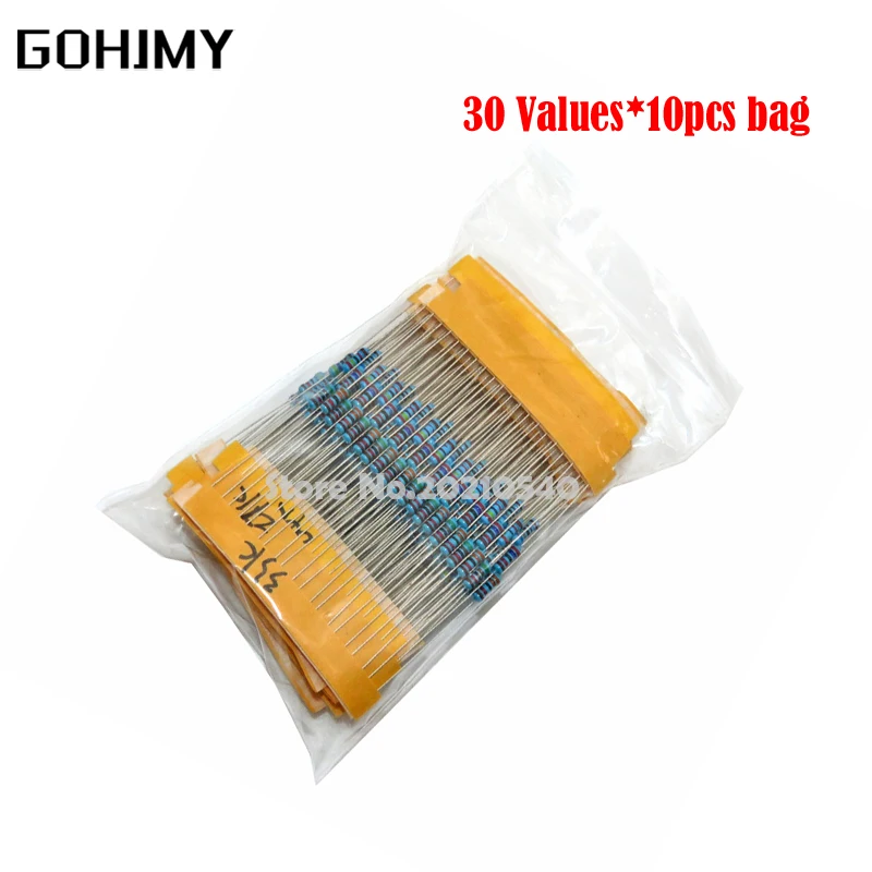 30 Kinds 1/4W Resistance 1% Metal Film Resistor Pack Assorted Kit 1K ...