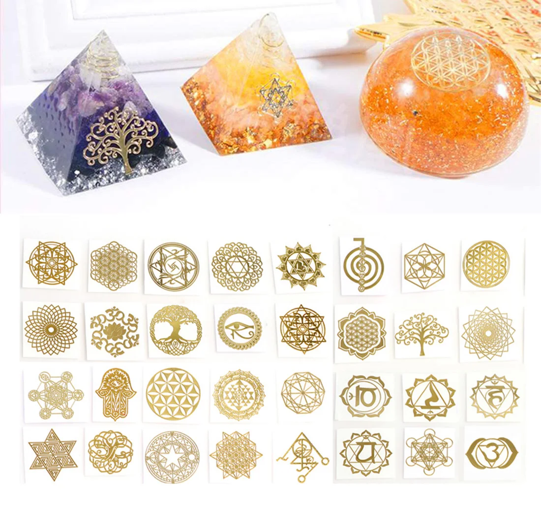 10pc-Energy-Metal-Organ-Copper-Sticker-Sacred-Geometric-Pendant-Flower ...