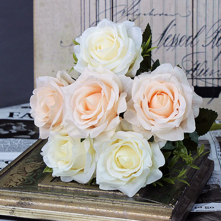White-Rose-Artificial-Flowers-Silk-Bouquet-High-Quality-Big-Rose-for ...