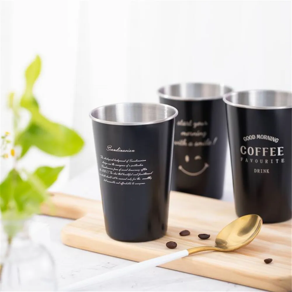 Black Stainless Steel Water Cup Chic 500ml Metal Cups Scandinavian ...