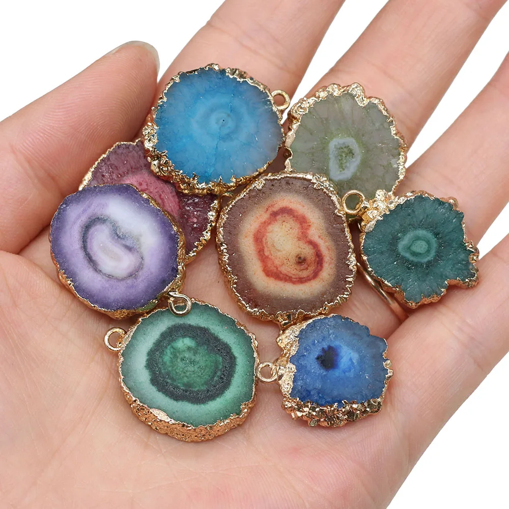 Natural Stone Pendants Rainbow Agates Round Charms For Jewelry Making ...