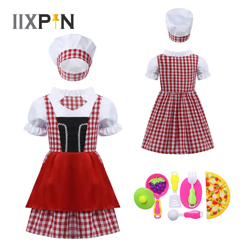 Kids Girls Baker Chef Costume Set Halloween Fancy Dress Outfit Puff ...