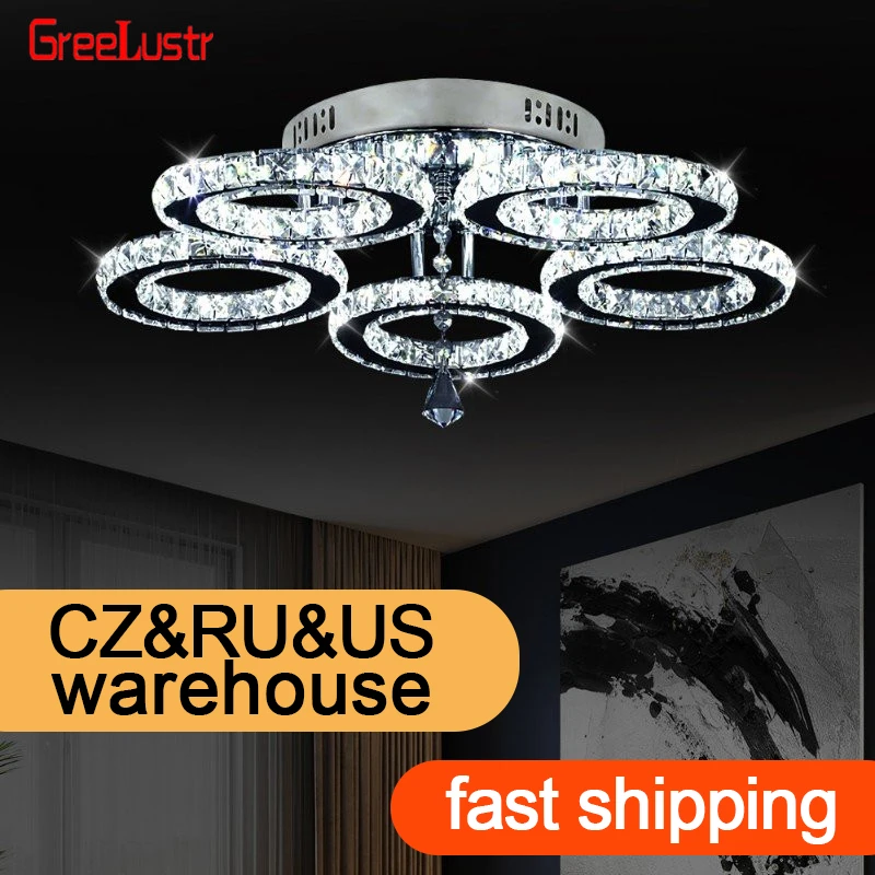 3/5 Rings K9 Crystal Led Chandeliers Lighting Modern Chrome Plafon ...