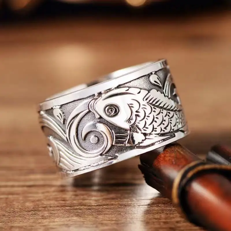 Anillo con diseño de pez Koi para hombre y mujer, sortija con forma de ...