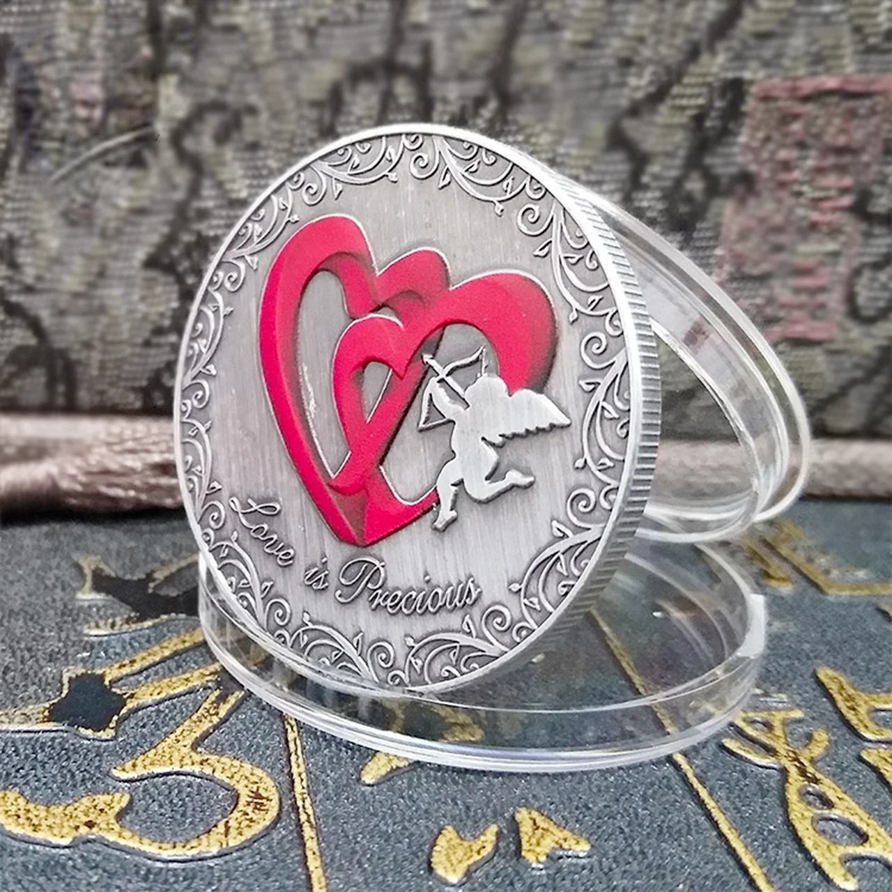 2021 NEW Lucky Love Red Double Heart Cupid Arrow Coins Couple ...
