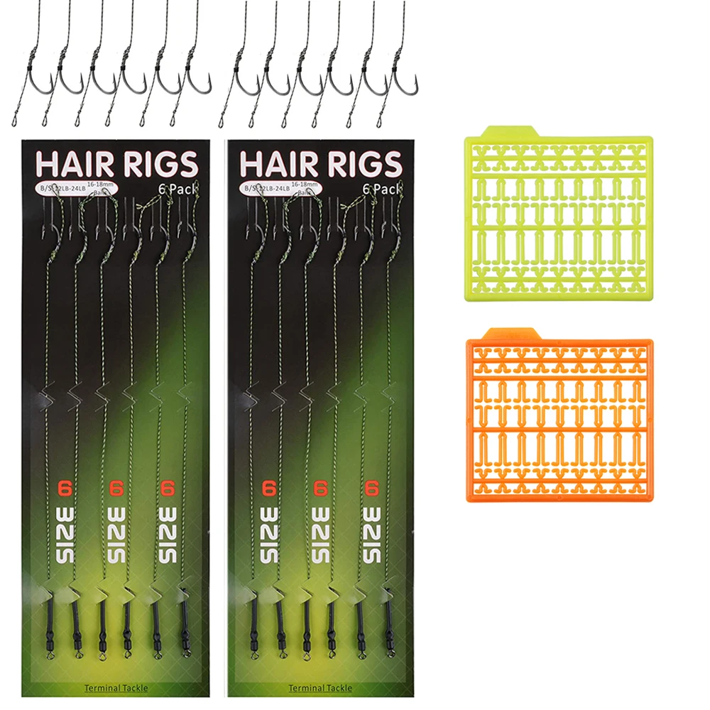 14Pcs-Leader-Carp-Fishing-Hooks-Hair-Rigs-Boilies-Bait-Pop-Up-Stopper ...