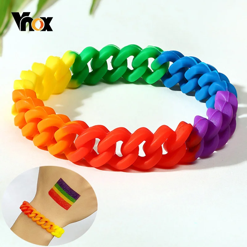Vnox Casual Rainbow Color Silicone Bracelets For Men Women With Elastic ...
