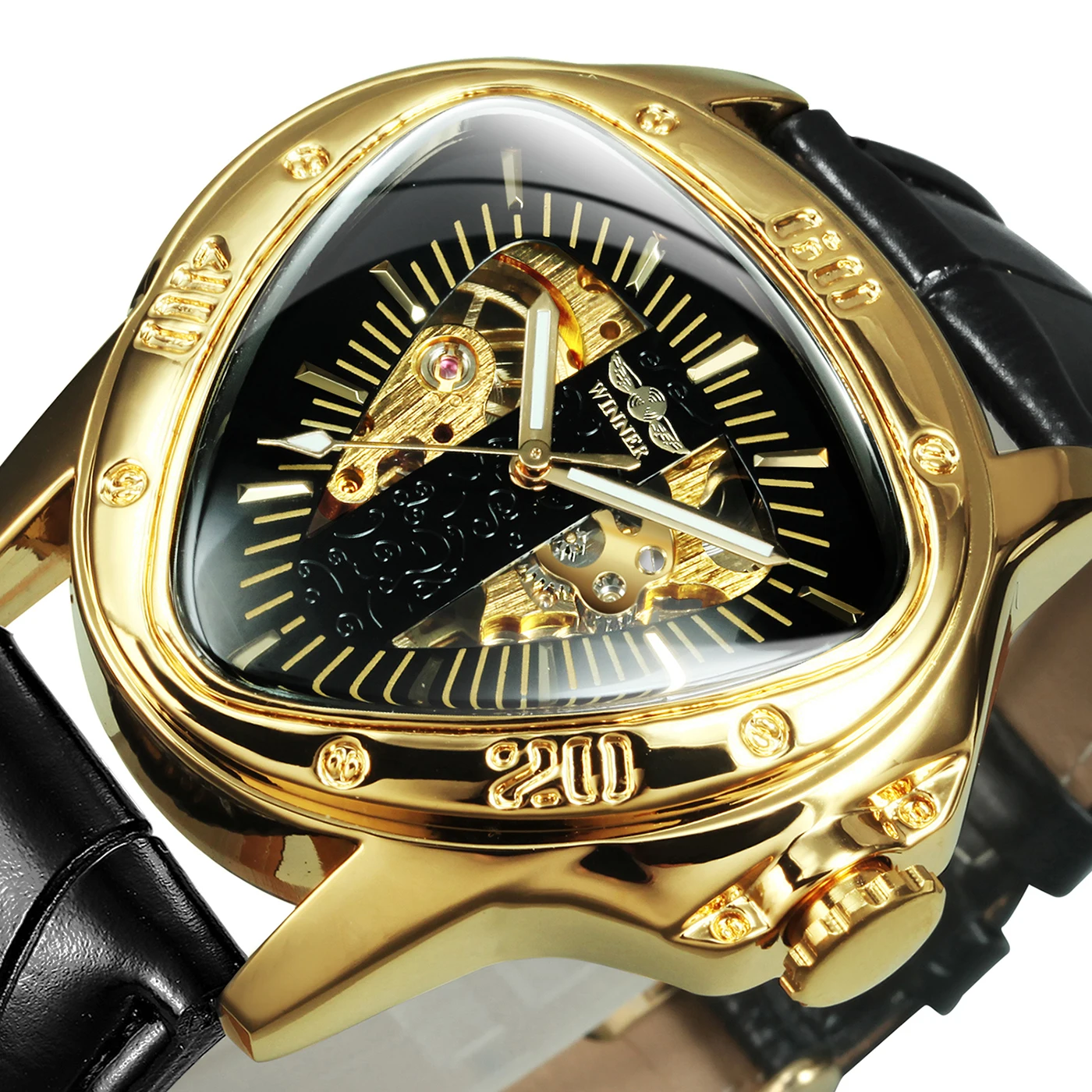 Winner Official Triangle Golden Skeleton Watch for Men Mechanical ...