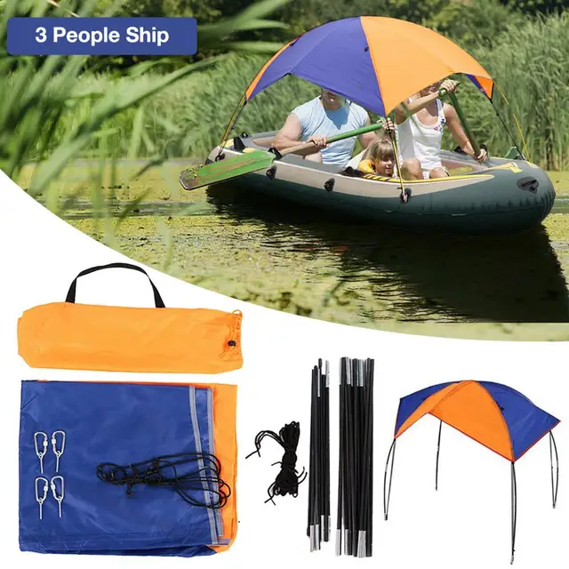 3 Person Inflatable Boat Awnings Tarp Tent Easy Setup Hovercraft Sun ...