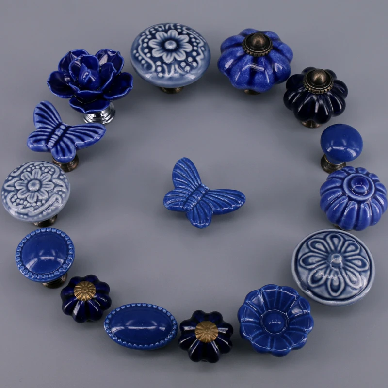 1x-Ceramic-Dresser-Knobs-Ink-Blue-Drawer-Cabinet-Pull-Handle-Kitchen ...