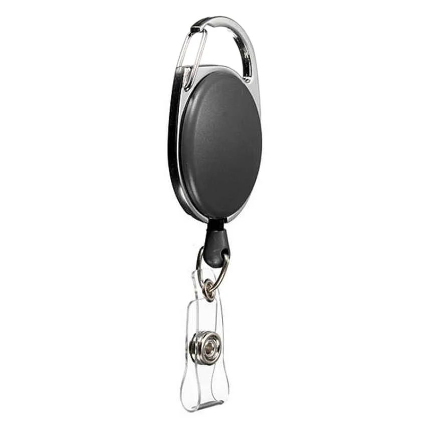 Black Retractable Pull Key Ring Id Badge Lanyard Name Tag Card Holder ...