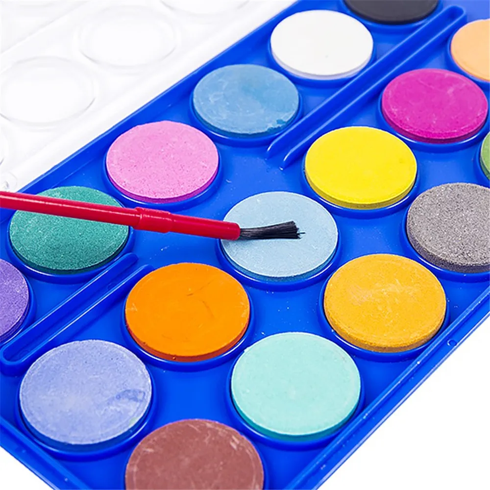 18 Colors Professional Solid Watercolor Paint Box with Paintbrush ...
