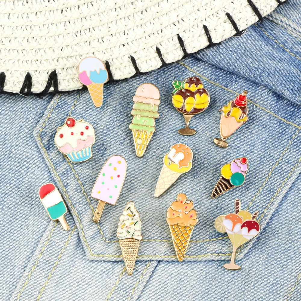 10 Style Cute Ice Cream Pins Women Cartoon Brooches Candy Color Sweet ...