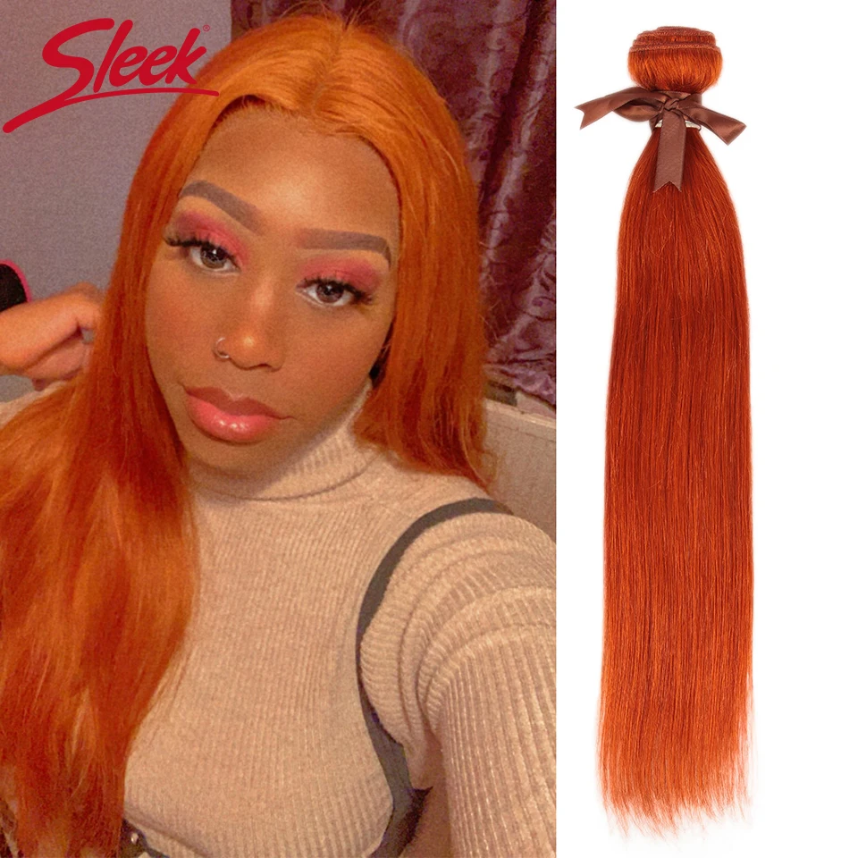 Sleek Straight Human Hair Bundles 30 Inch Ginger Orange Remy Brazilian ...