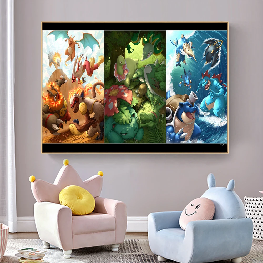 Anime Pokemon HD Cartoon Silk Fabric Canvas Wall Poster - KawaiiMerch.com