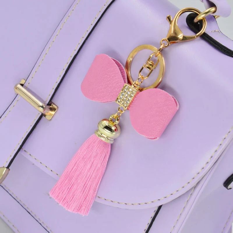 Llavero elegante de piel sintética con borlas para mujer, llavero con ...