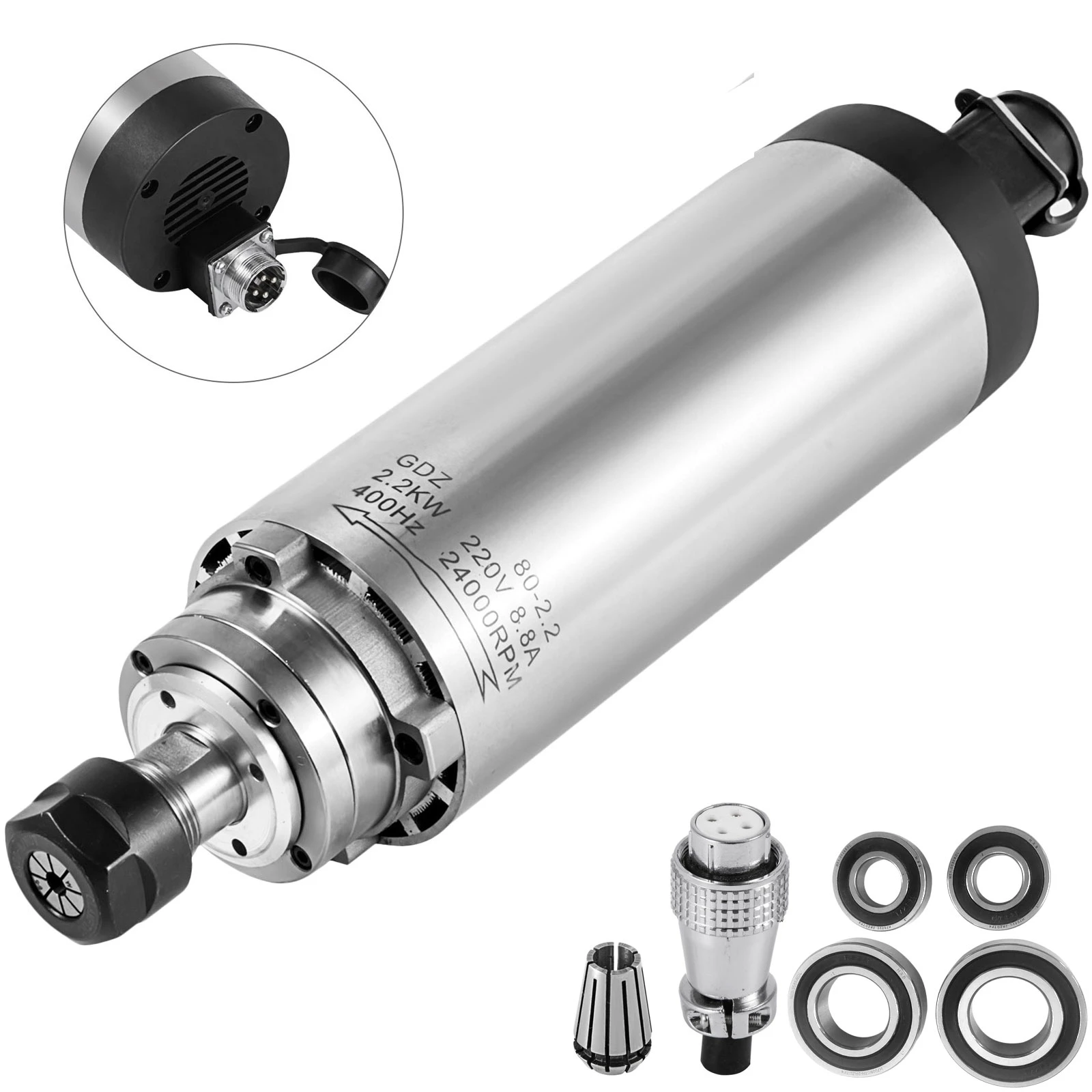 VEVOR 1.5KW 2.2KW 220V Air Cooled Spindle Motor with Four Bearings ER11 ...