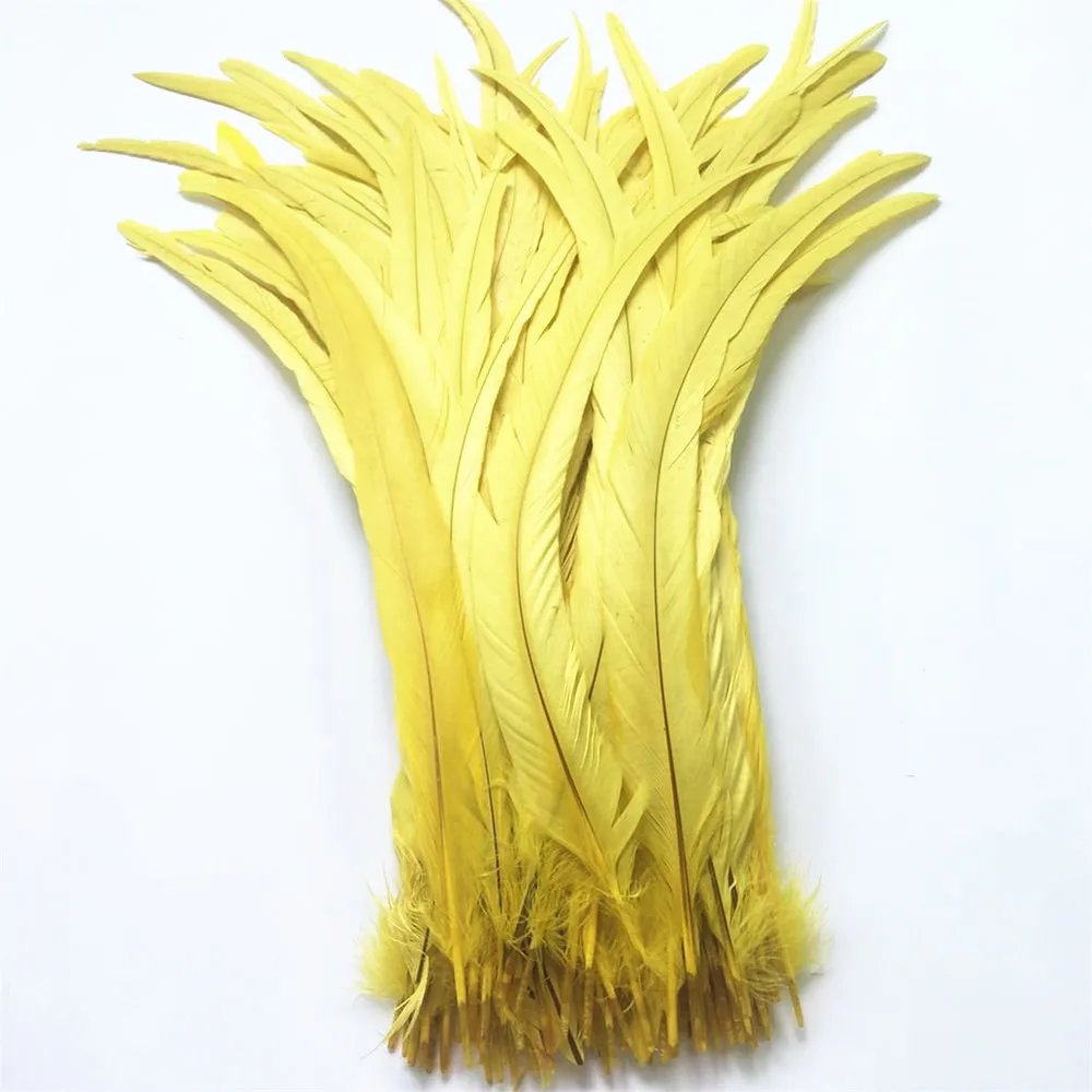 Top Quality 50 Pcs/lot Yellow Rooster Tail Feather 30-35cm 12-14inch ...