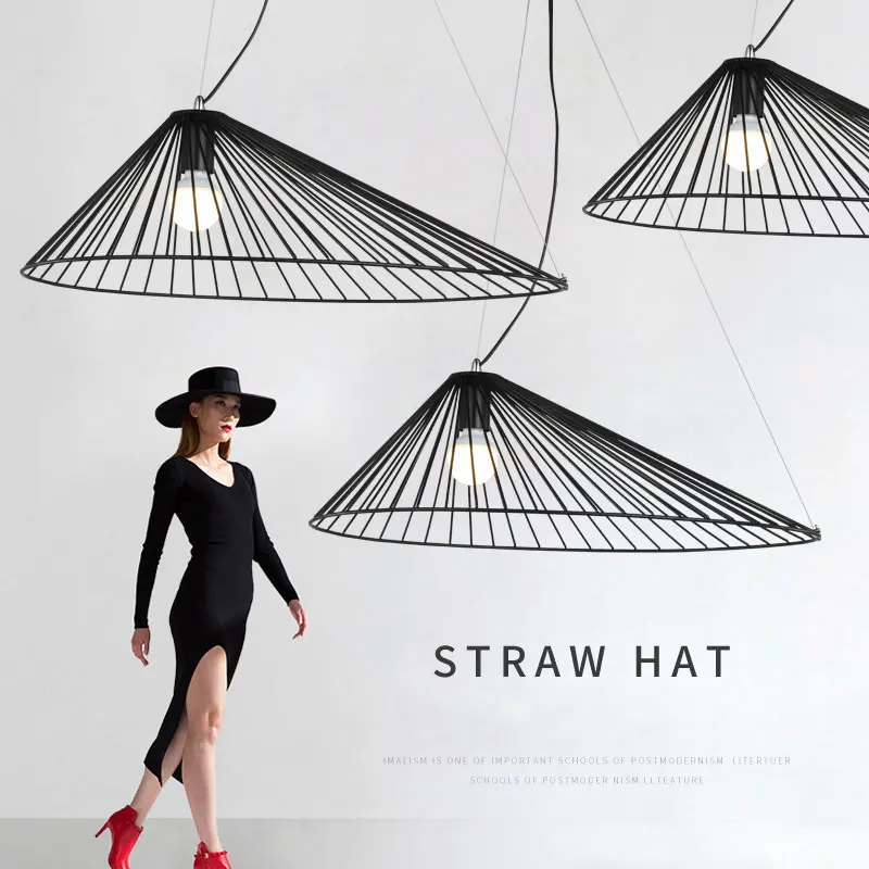 Modern Straw Hat Led Pendant Lights Bar Dining Room Metal Hanging Lamp ...