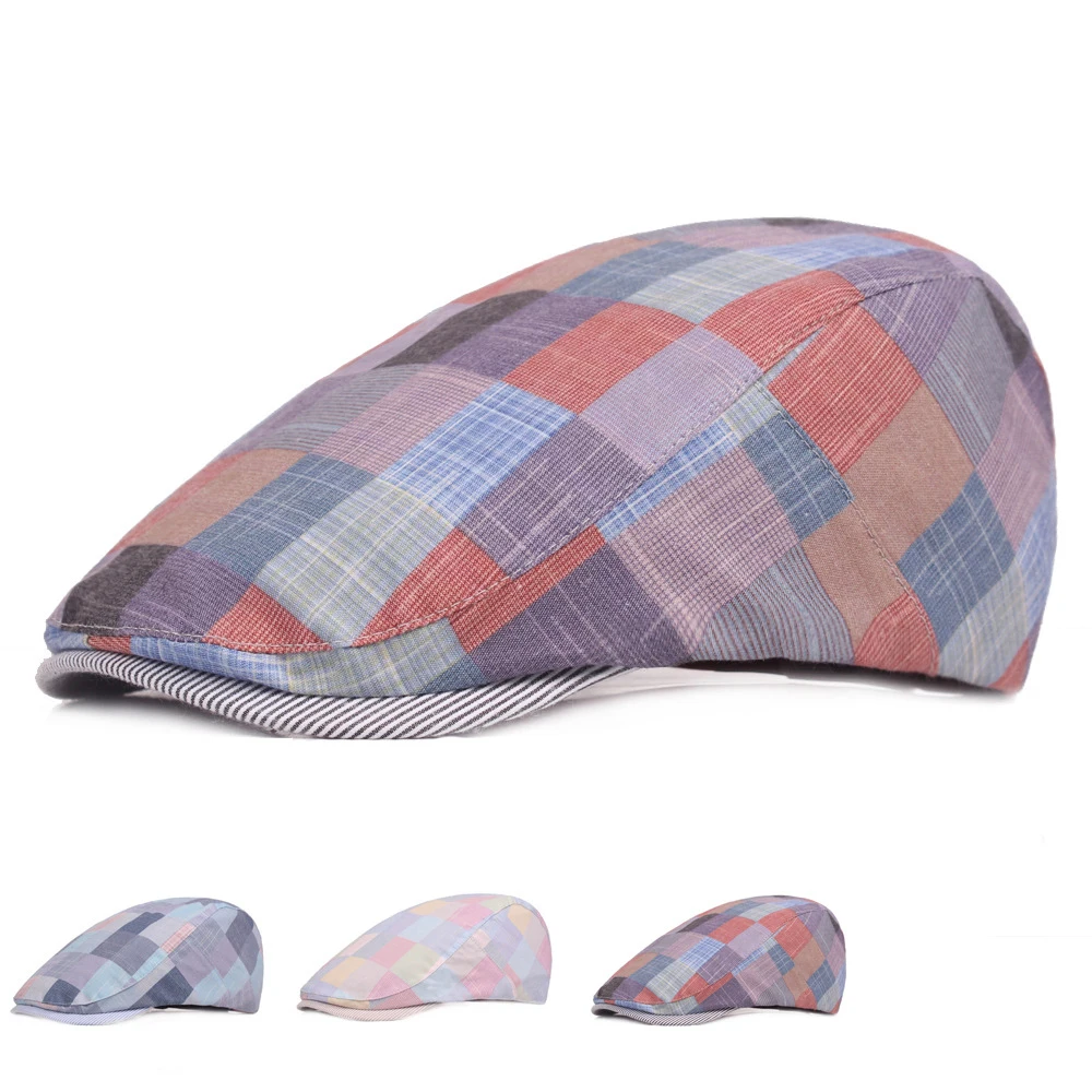 Fashion Women Men Cotton Colorful Plaid Berets Casual Flat Driving Golf ...