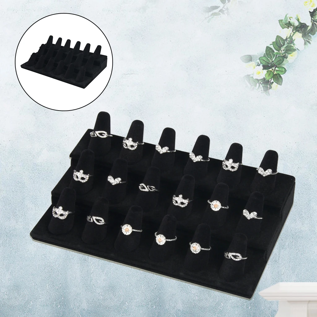 Solid-Wood-Velvet-Finger-Ring-Display-18-Slots-Organizer-Holder-Counter ...