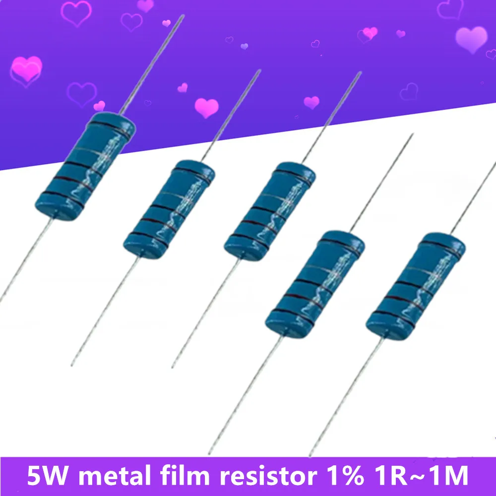 20Pcs-lot-5W-1-Metal-Film-Resistor-Series-Ohm-Resistance-1R-2-2M-1K-10K ...