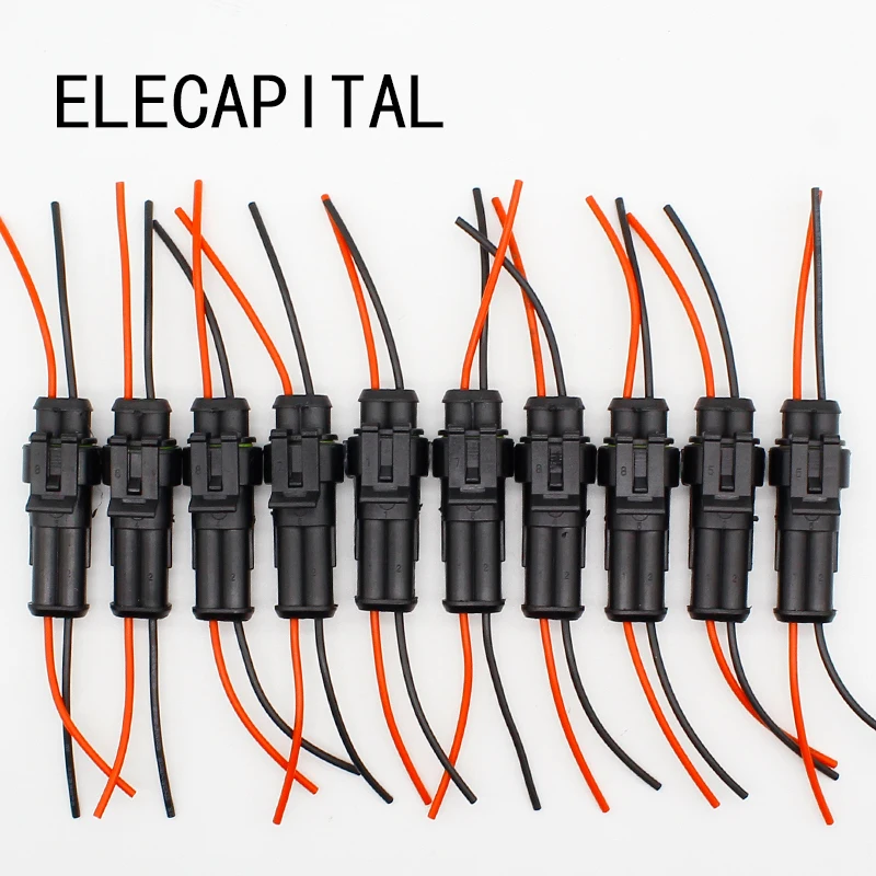 10 개몫 2 핀 웨이 방수 전기 커넥터 어댑터 플러그 W와이어 Awg 자동차 차량 오토바이plug Adapter