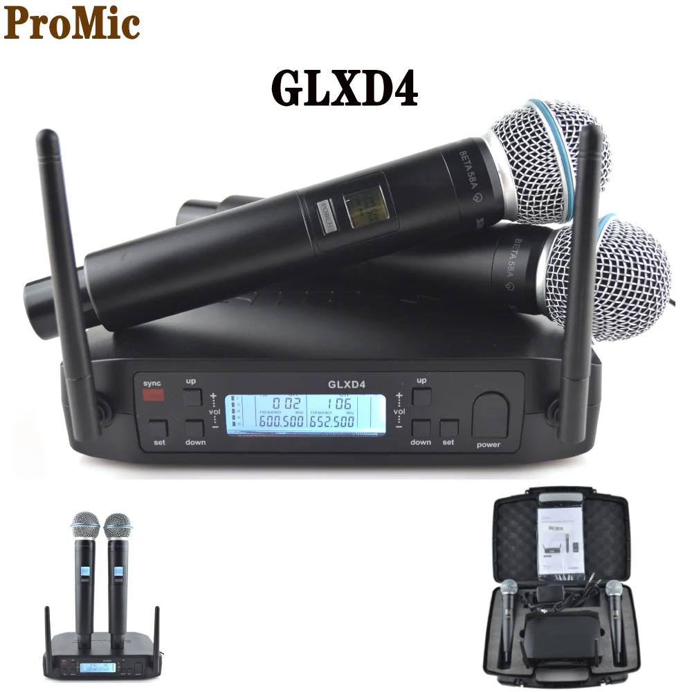 Glxd4 alta qualidade profissional uhf sistema duplo microfone sem fio beta 58a handheld mic ...