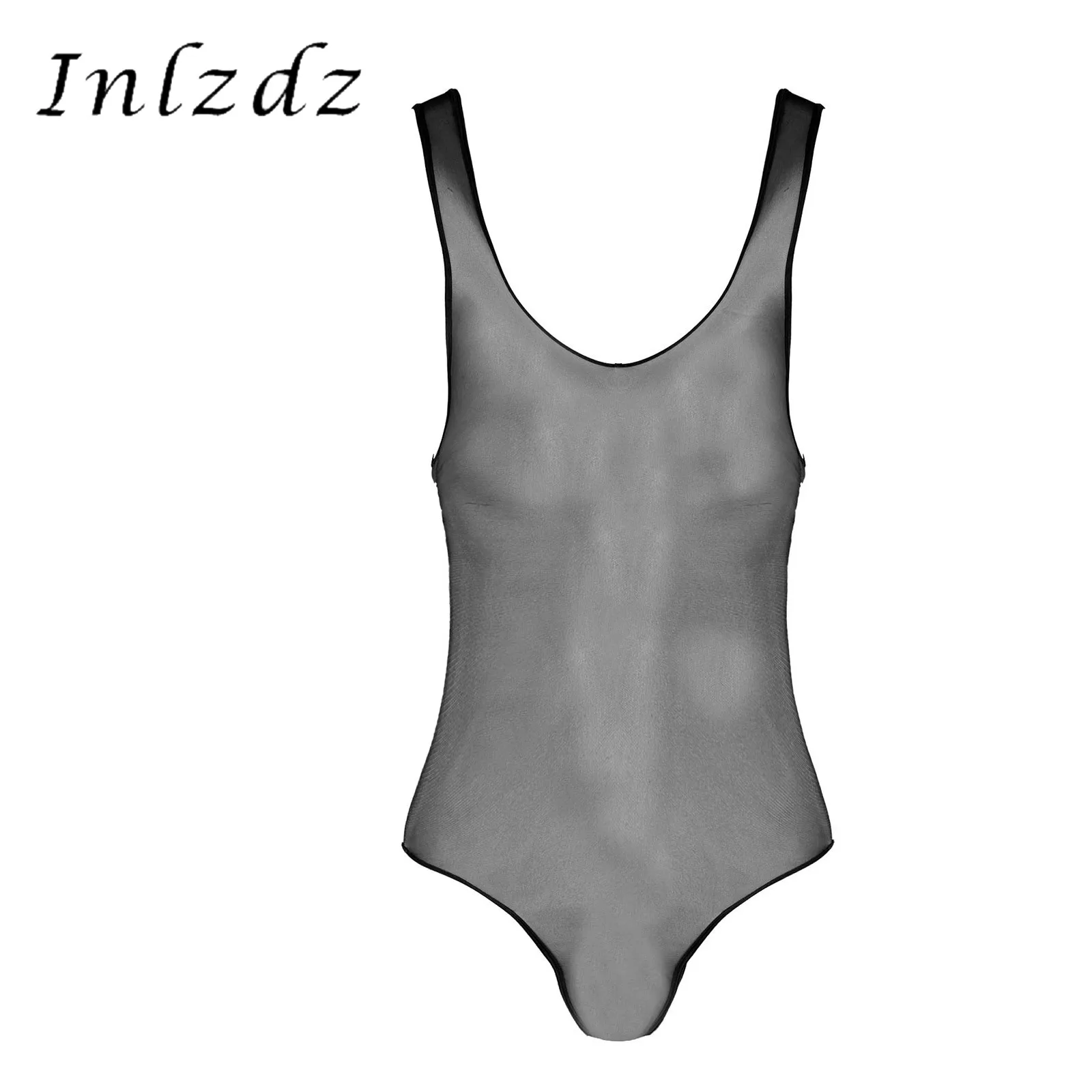 Women/mens Erotic Lingerie See-through Singlet Glossy Stretchy Bodysuit ...