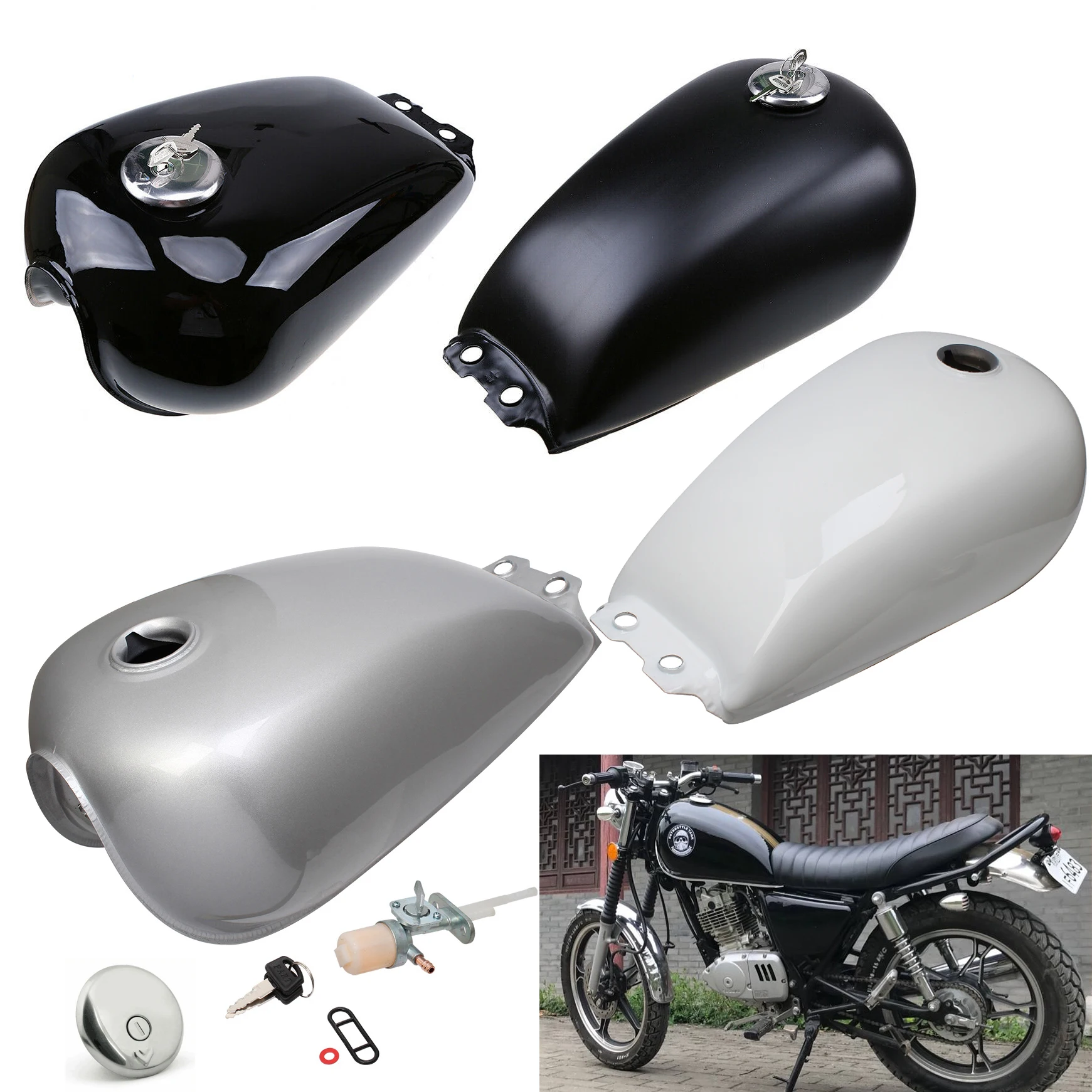 9L 2.4 Gal Universal Cafe Racer Motorcycle Gas Fuel Tank Retro Vintage ...