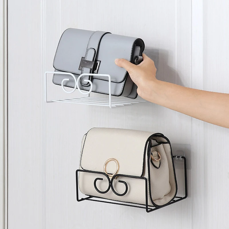 Punch-Free-Wall-Mounted-Bag-Storage-Rack-Wrought-Iron-Bag-Hanger ...
