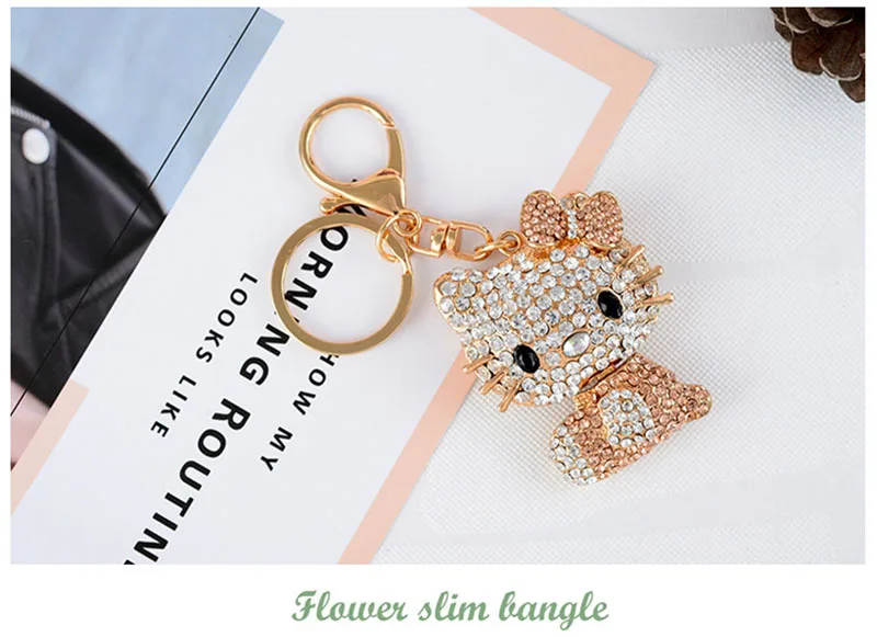 Rhinestone Hello Kitty Cat Cartoon Style Keyring - KawaiiMerch.com