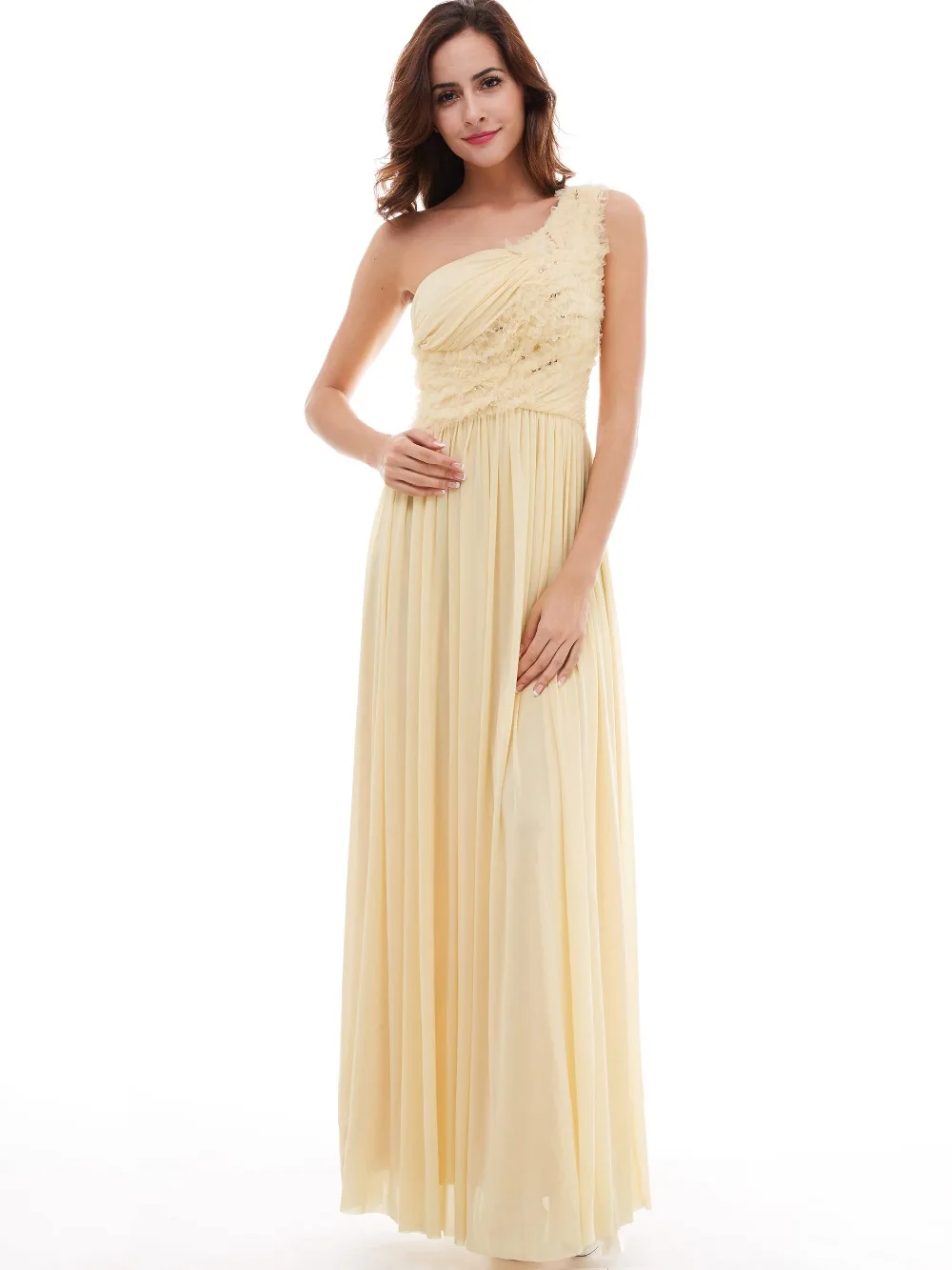 Dressv Шампанское длинное вечернее платье дешево одно плечо ...