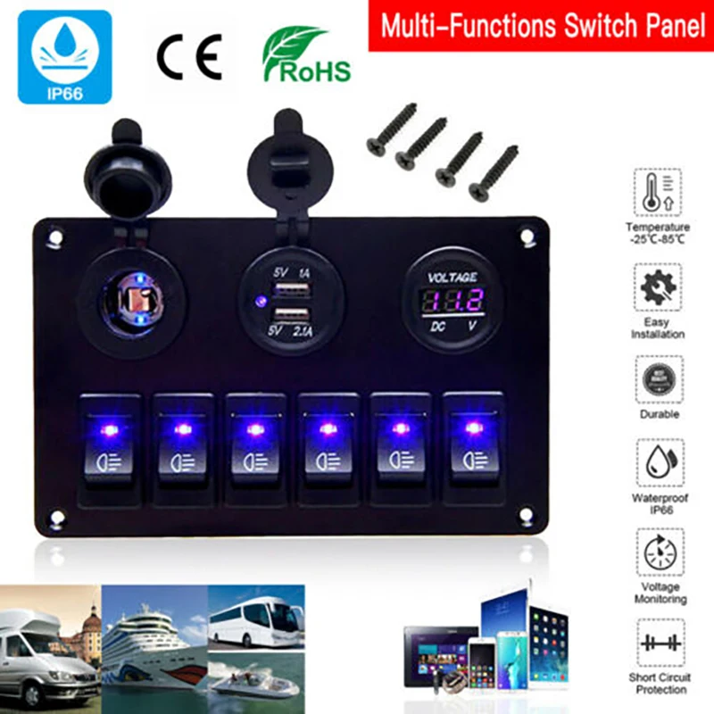 Multi-functions Panel 12v 6 Gang Waterproof Led Marine Toggle Switch ...