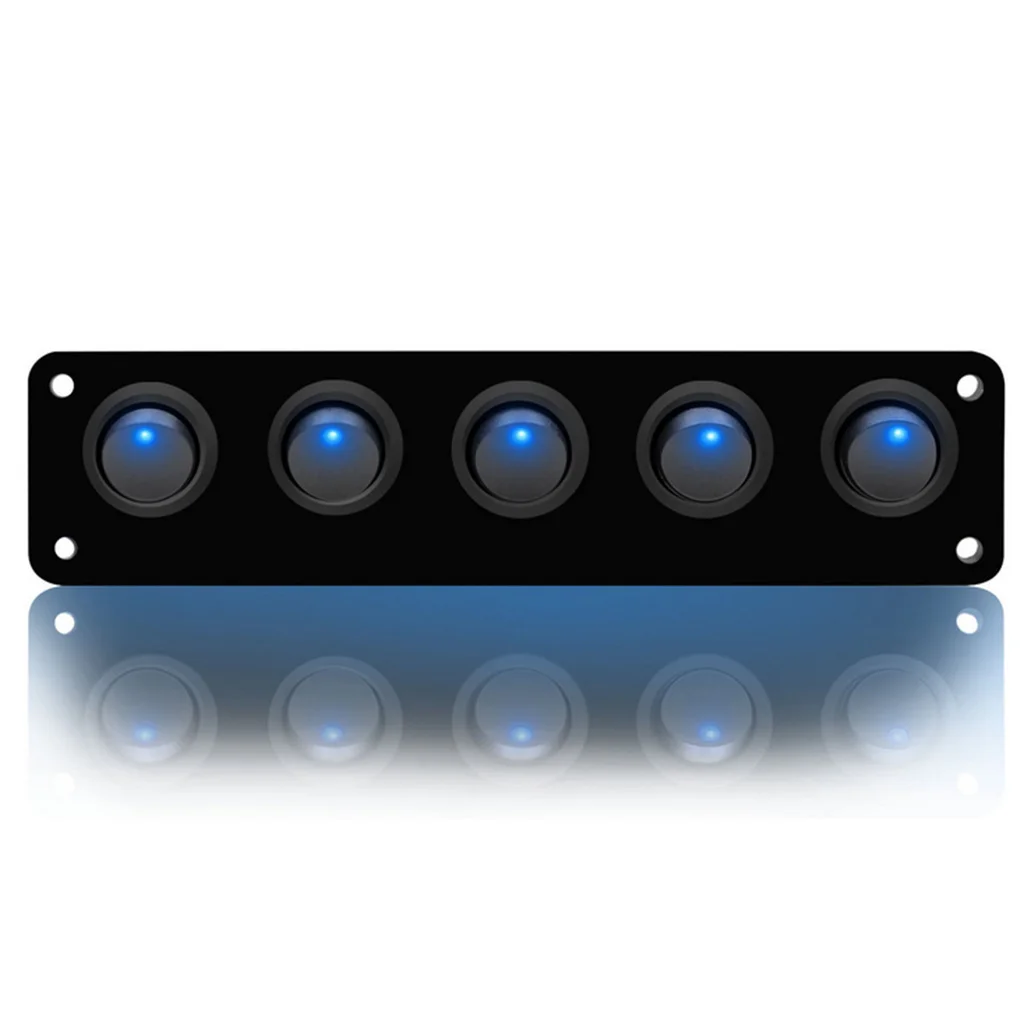 12V Rocker Toggle Switch Blue LED Light Lamp 5Pin Holder Panel Car Boat ...