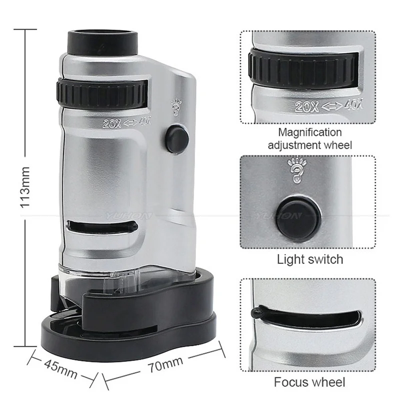 Zoom 20X 40X Microscope LED Lighted Illuminated Microscope Pocket ...