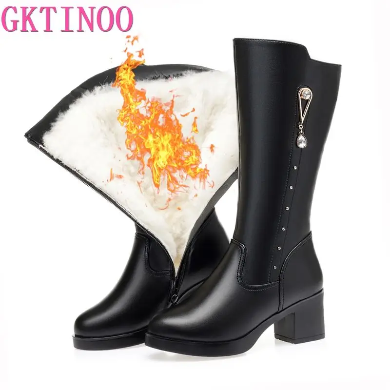 Gktinoo 2021 New Winter Genuine Leather Women Long Boots Wool Wram ...