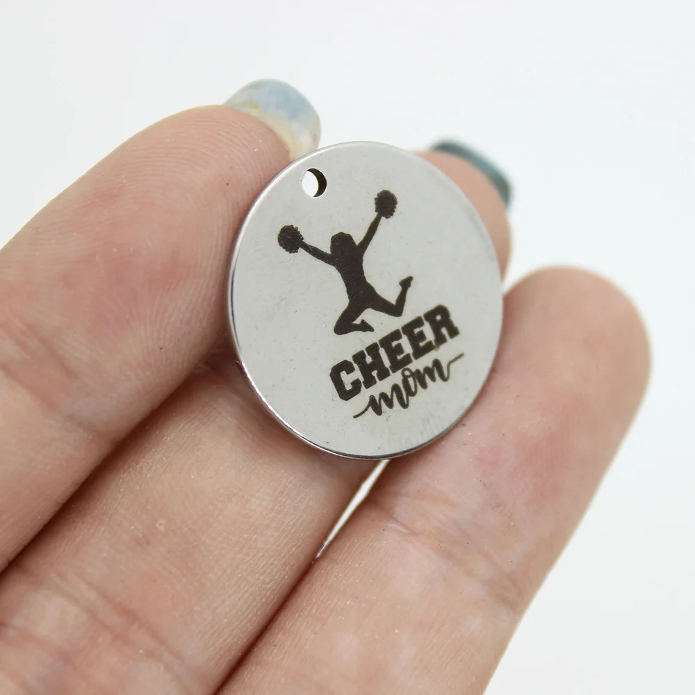 8pcs/lot-- 22mm Cheer Mom Stainless Steel Laser Engraved Disc Message Charm Pendant - Charms ...
