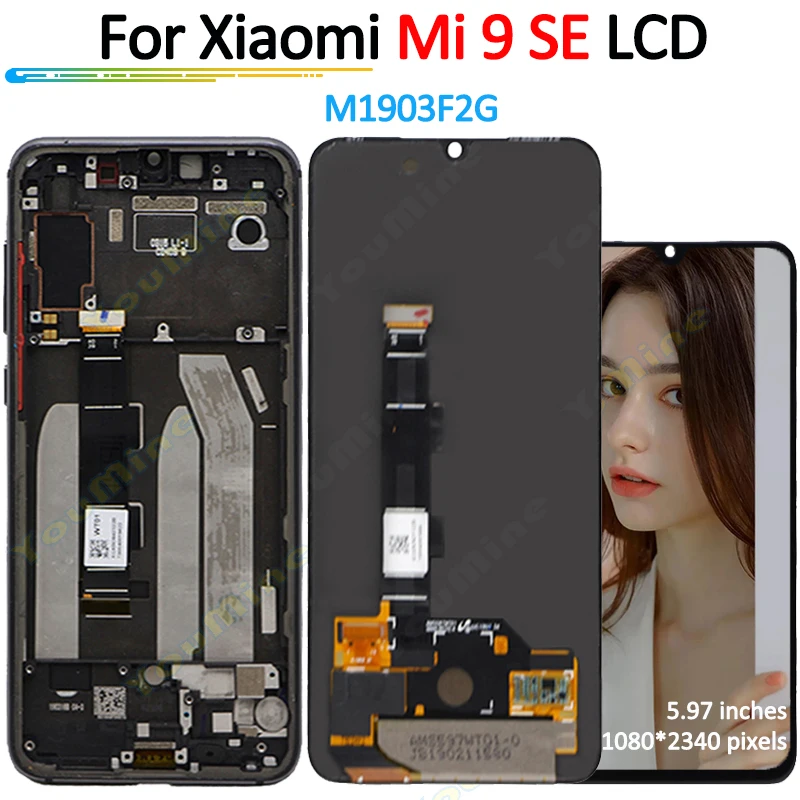 5.97 "orijinal AMOLED Xiaomi Mi 9 SE LCD M1903F2G ekran dokunmatik ...
