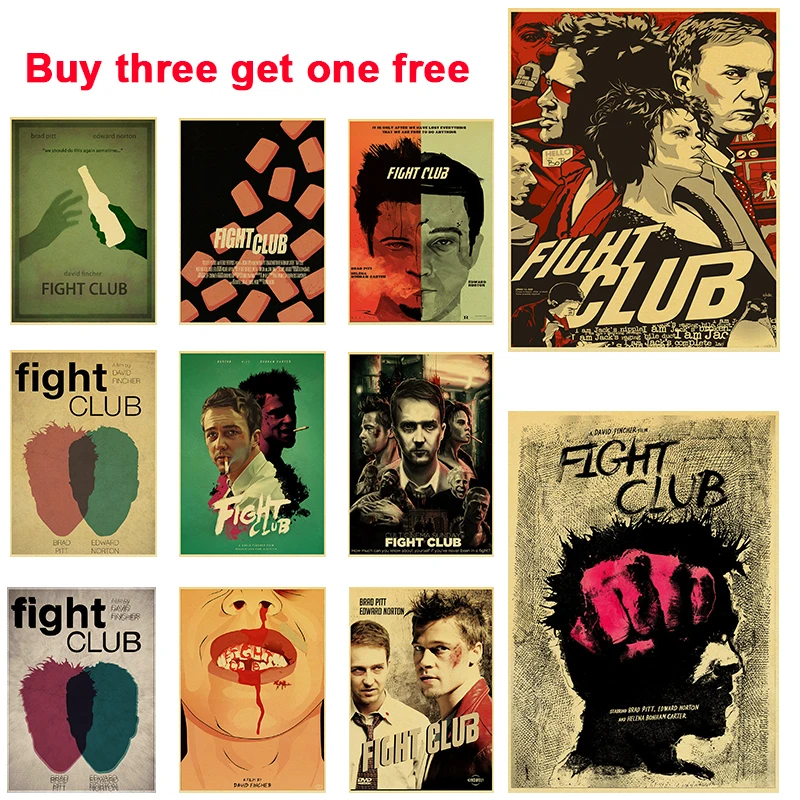 Movie Poster Brad Pitt Fight Club Retro Paper Poster Study Room Living ...