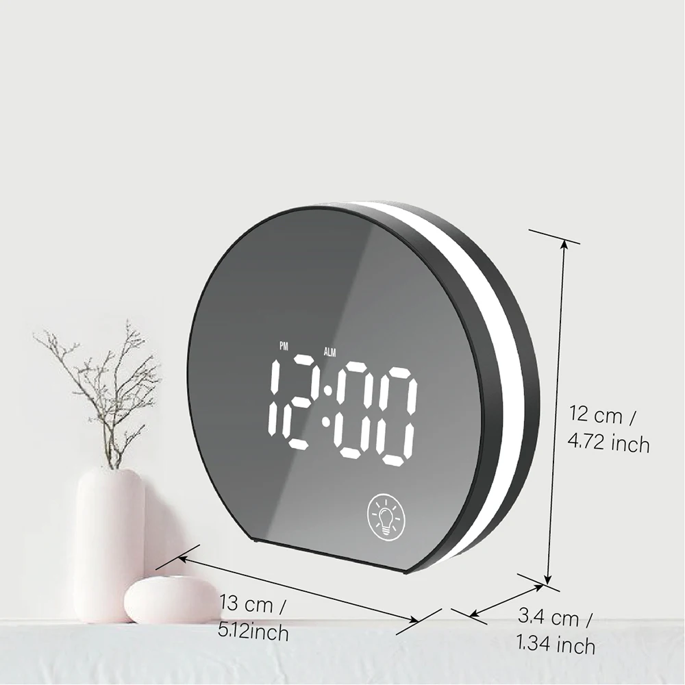 LED Mirror Alarm Clock With Night Lamp - Lighting4Home