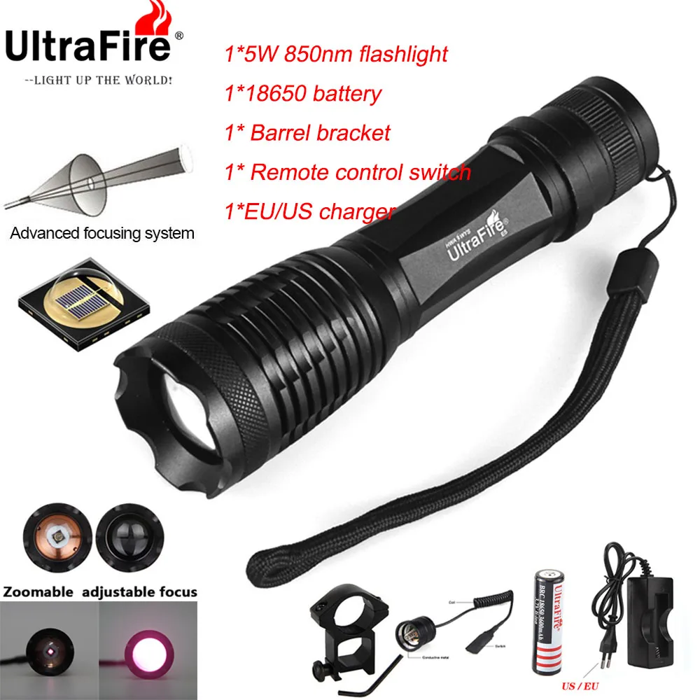 Ultrafire 5w IR 850nm Tactical Flashlight LED Night Vision Zoomable ...
