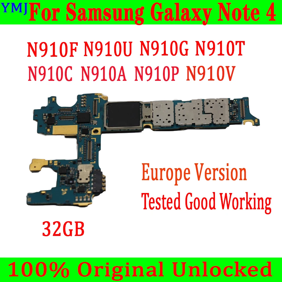 삼성 갤럭시 노트 4 N910F N910A N910U 메인 보드 32GB, 풀 칩 Eu 버전 로직 보드 100% 테스트 원본 ...