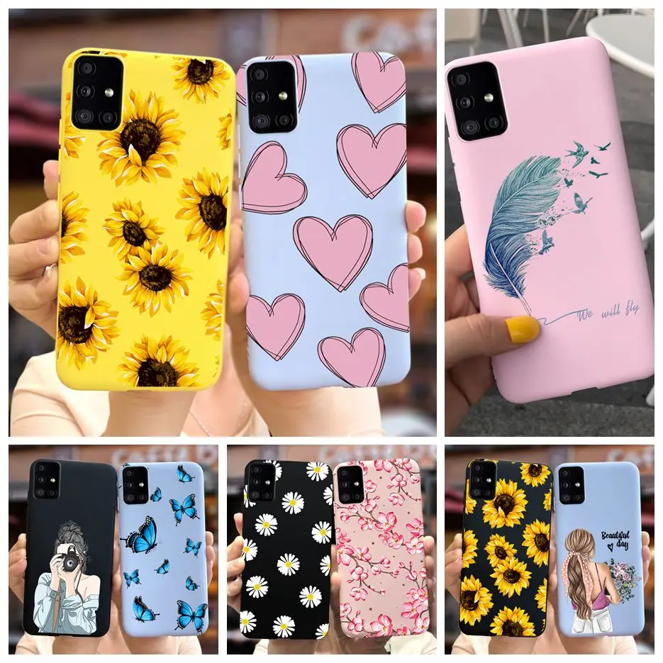 For Samsung Galaxy A51 5G Case SM-A526B Cute Flowers Feather Soft ...